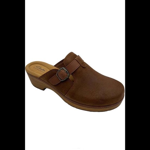 Clarks | Shoes | Clarks Collection Leather Heeled Clog Paizlee Nora Tan ...